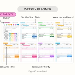 Daily and Weekly Planner, Google Sheets Template, Clear Button, to Do ...