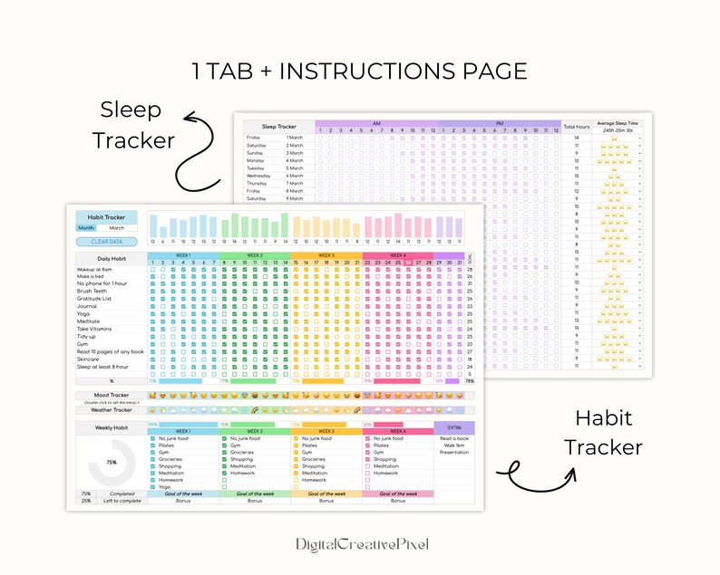 Habit Tracker Google Sheets, Goal Planner, Task Manager, Morning ...
