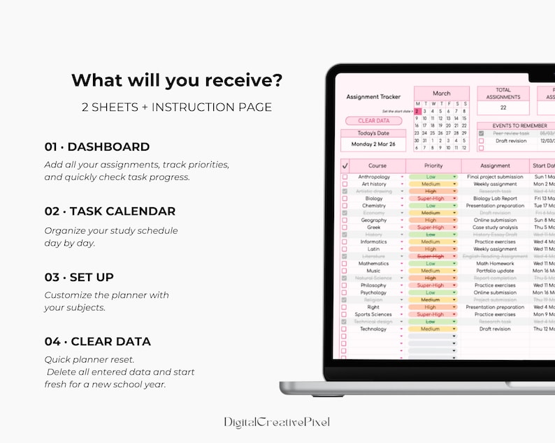 Assignment Tracker, Google Sheets Template, School Spreadsheet, Student ...