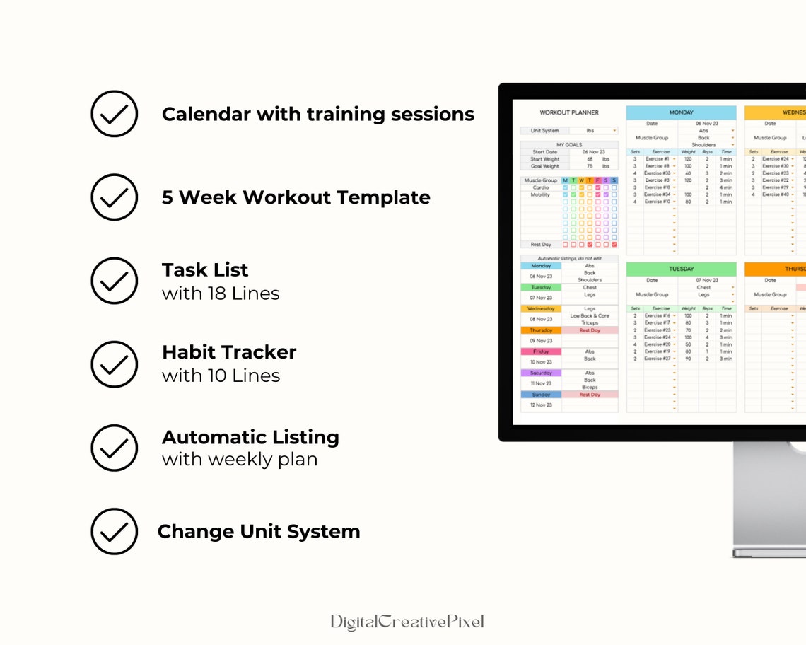Workout Planner for Google Sheets, Fitness Spreadsheets, Weight Loss ...