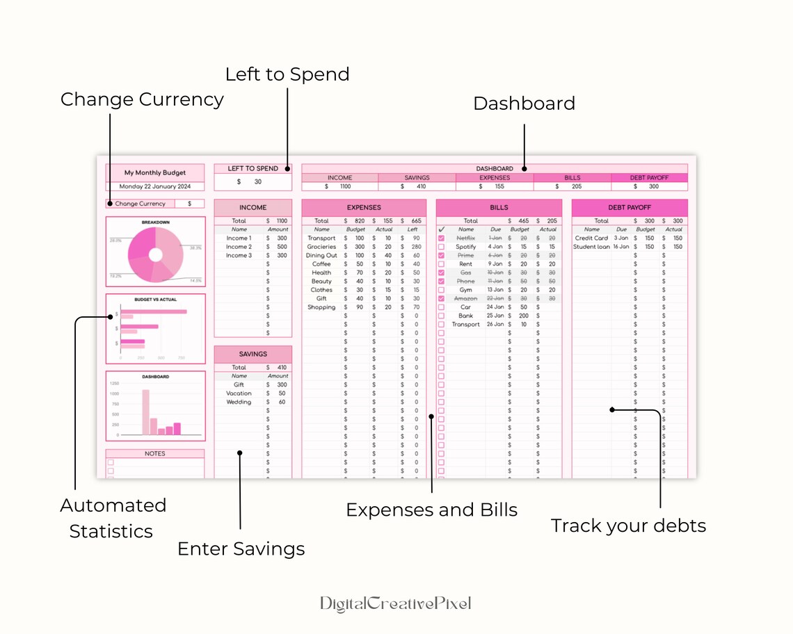 Monthly Budget for Google Sheets, Invoice Planner, Expense Tracker ...