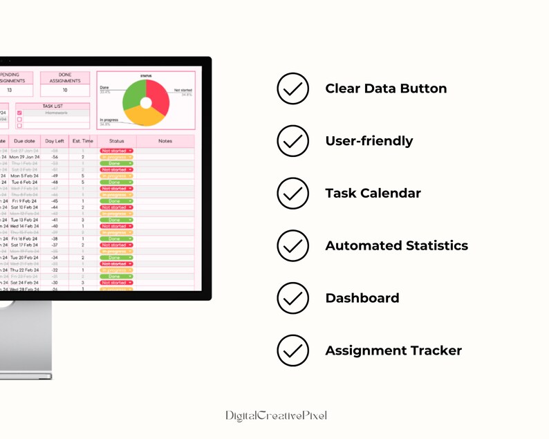 Assignment Tracker for Google Sheets, Clear Button, School Spreadsheet ...