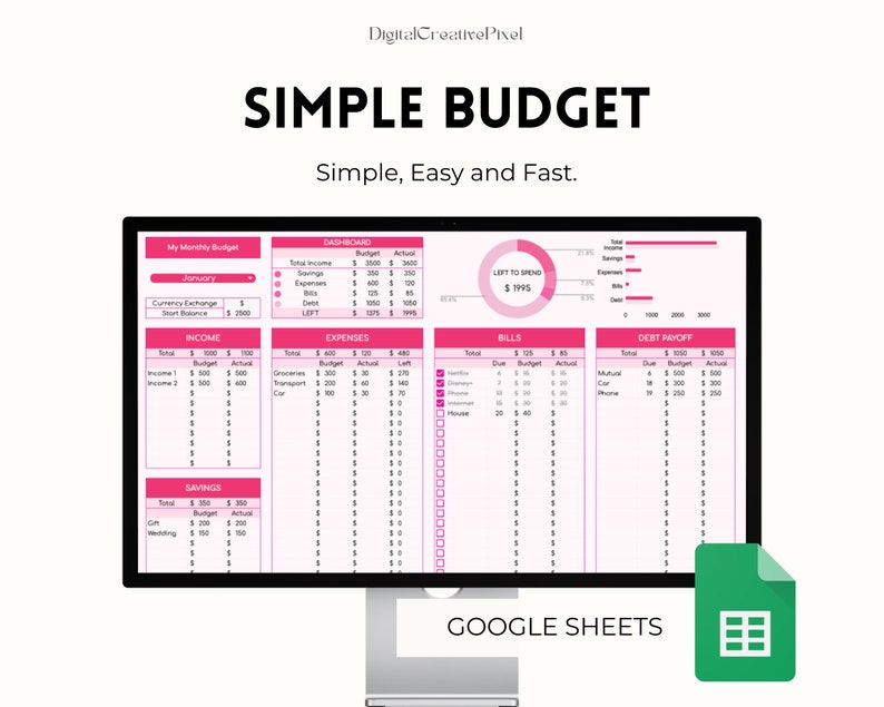 Simple Budget Spreadsheet for Google Sheets Expense Tracker - Etsy