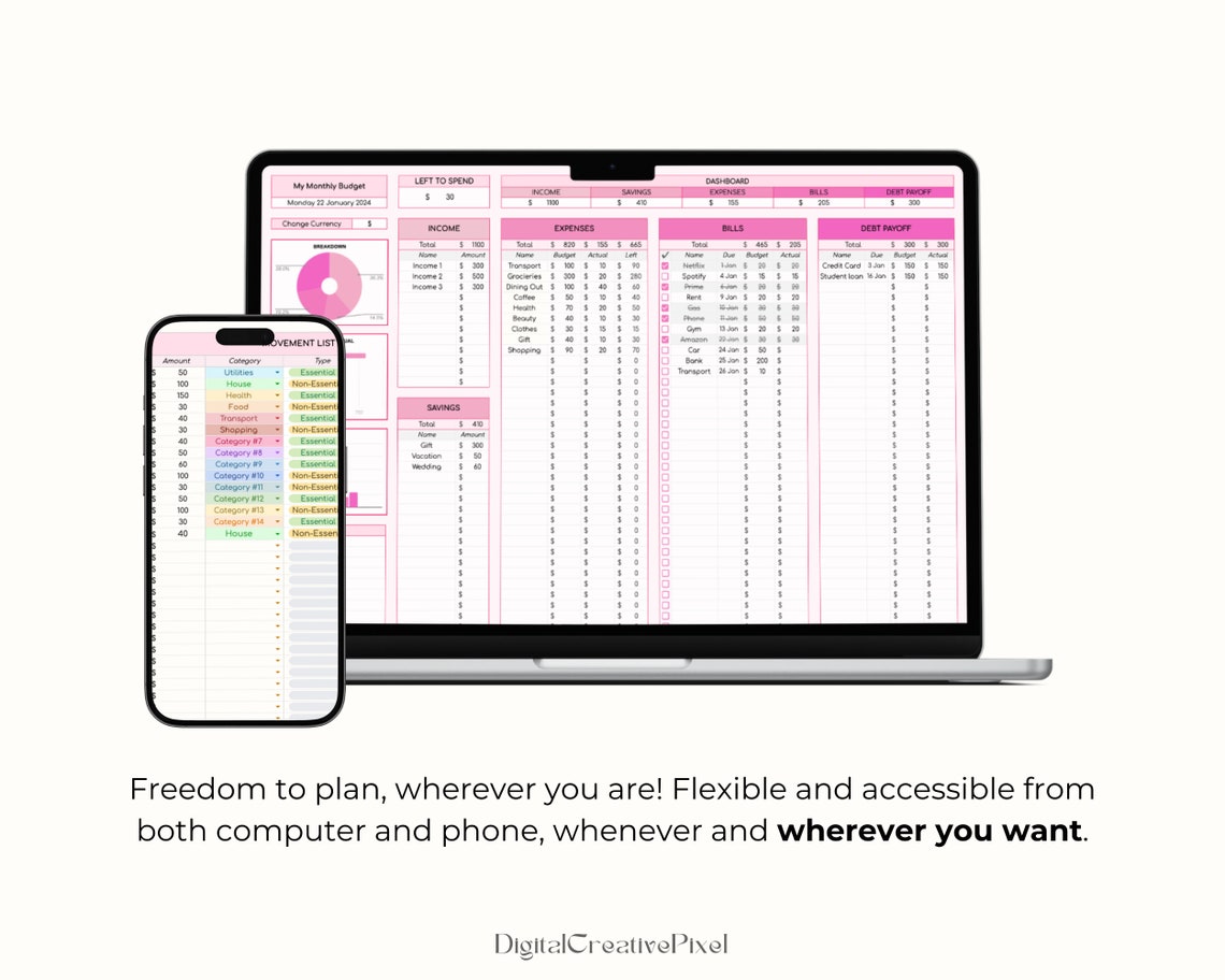 Monthly Budget for Google Sheets, Invoice Planner, Expense Tracker ...