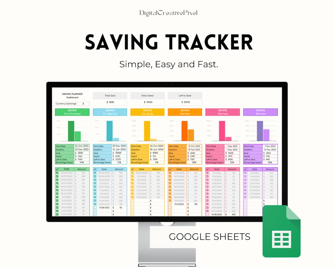 Savings Tracker Spreadsheet for Google Sheets Budget Planner - Etsy