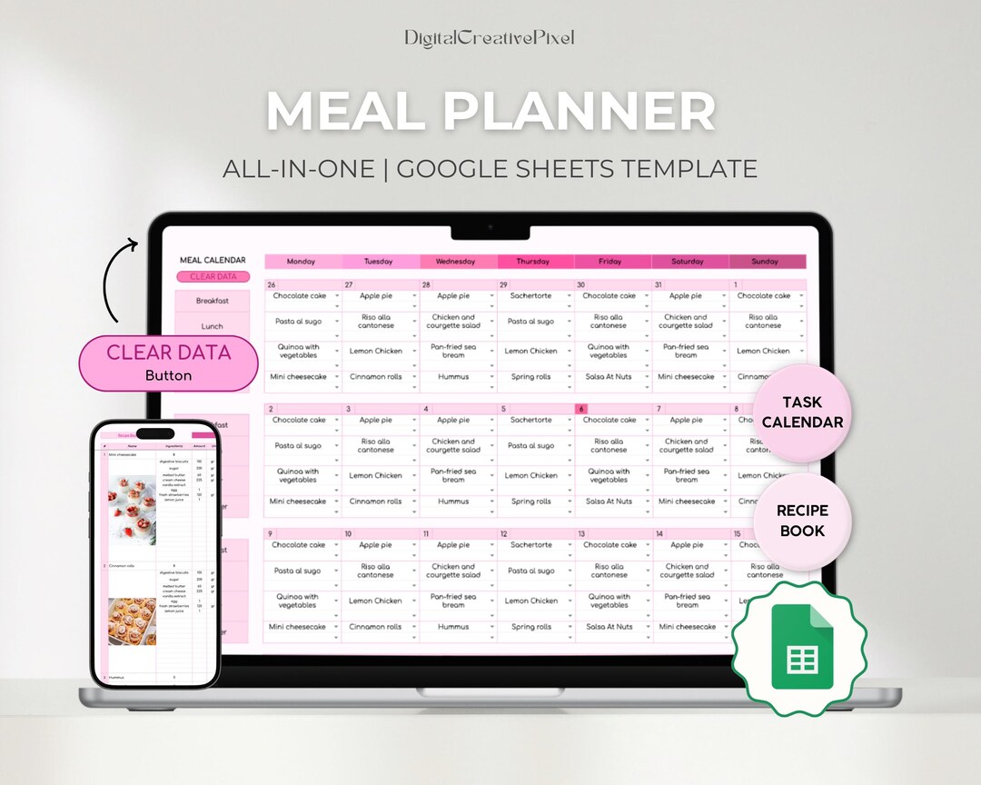 Meal Planner for Google Sheets, Recipe Book, Weight Loss Tracker, Low ...