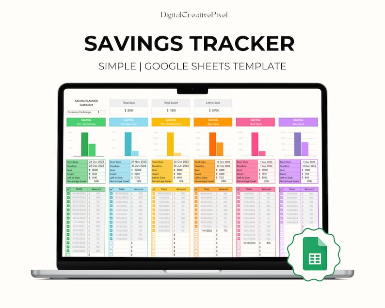 Savings Tracker Spreadsheet for Google Sheets, Budget Planner, Savings ...