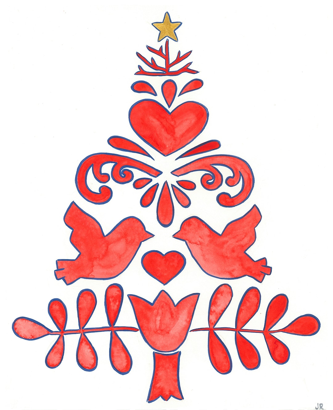 Scandinavian Folk Christmas Tree Paper Print - Etsy