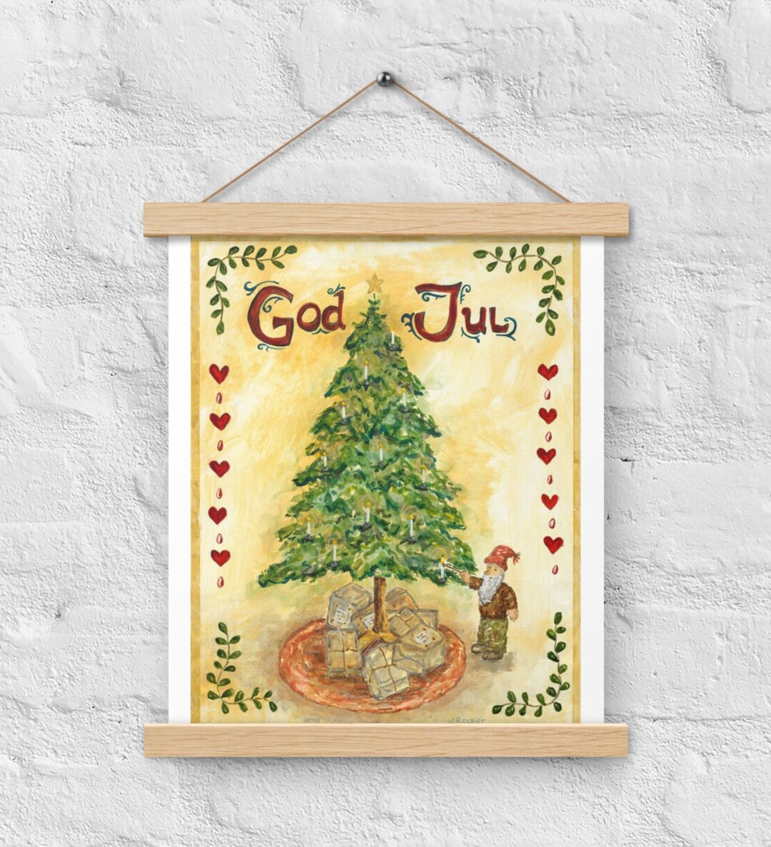 Poster of a Tomten at the Christmas Tree - Etsy