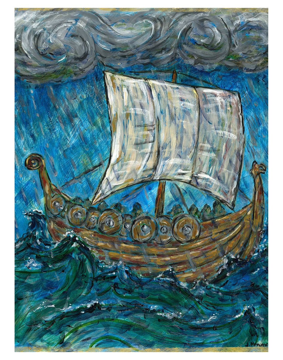 Viking Ship at Sea Paper Print - Etsy