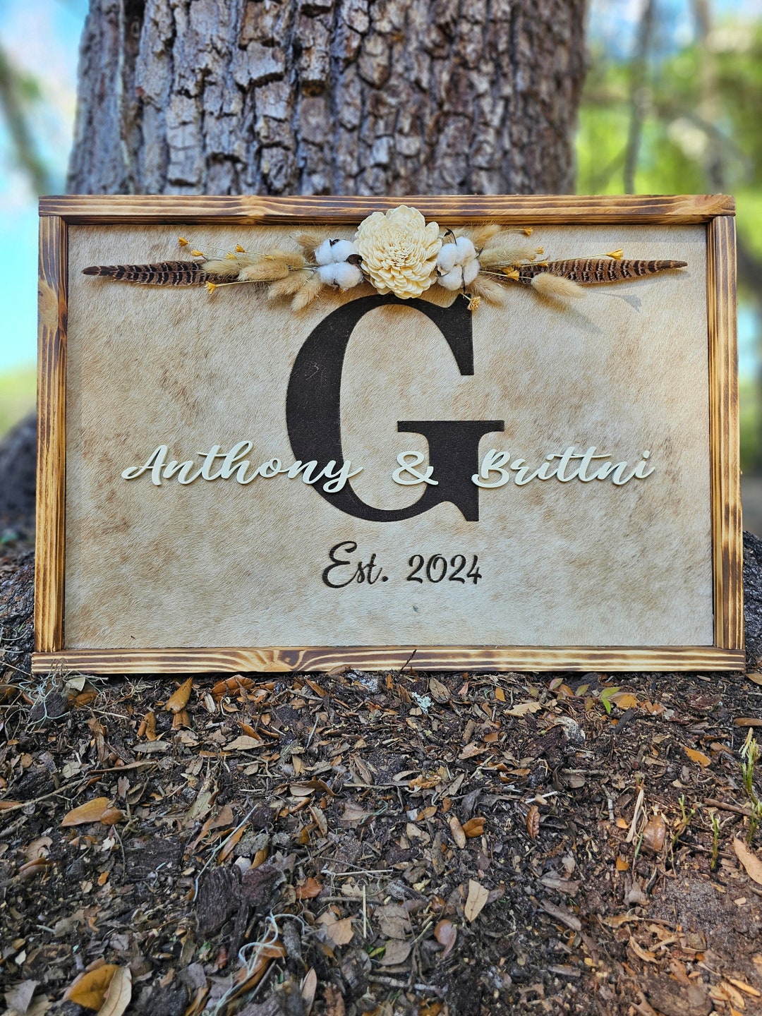 Custom Genuine Cowhide Laser Engraved Monogram Sign 25.5" X 17.5" - Etsy