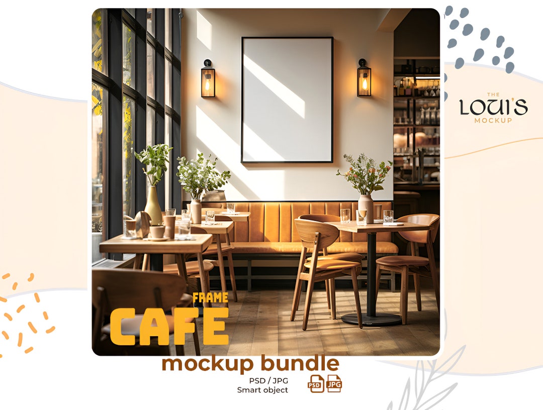 Cafe Wall Art Mockup, Modern Restaurant PSD Frame Mockup, High Quality Elegant Interior Frame ...