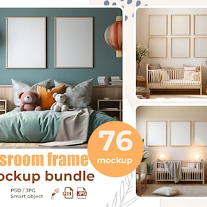 Baby Room Frame Mockup Bundle, 76 Print Art Mockup, Nursery Poster ...