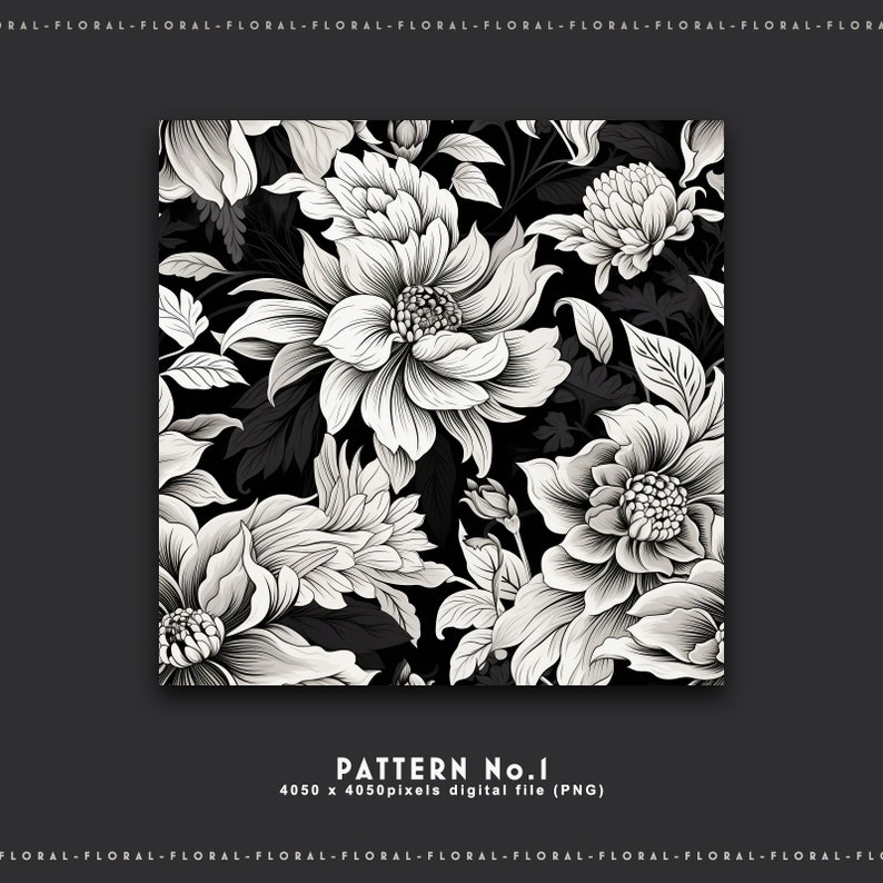 Black & White Seamless Pattern - Set of 4 - Digital Paper - Scrapbook ...