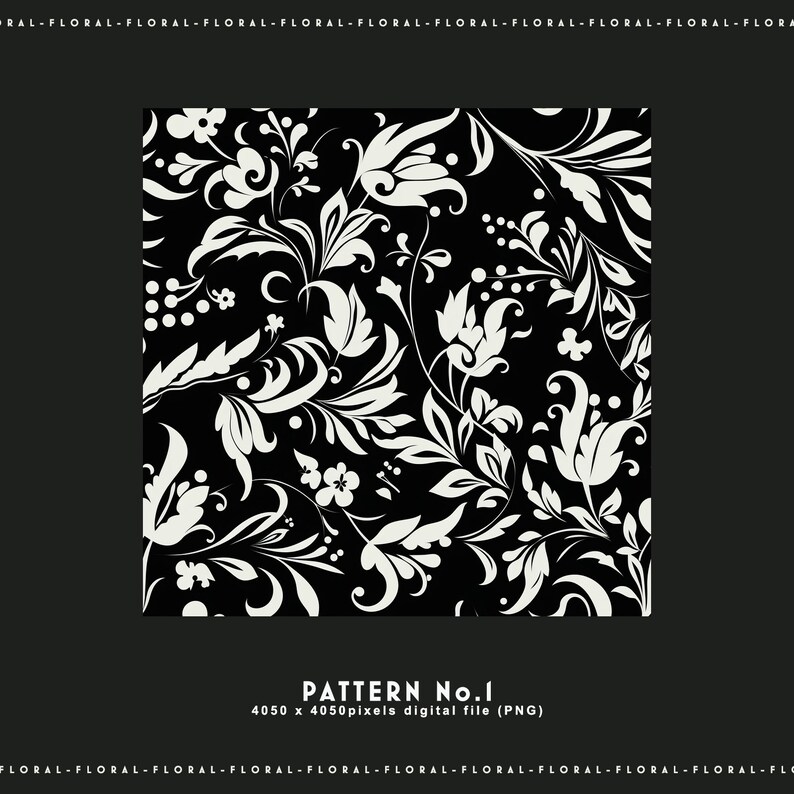 Monochrome Collection Set 4 Seamless Floral Style Patterns Digital ...