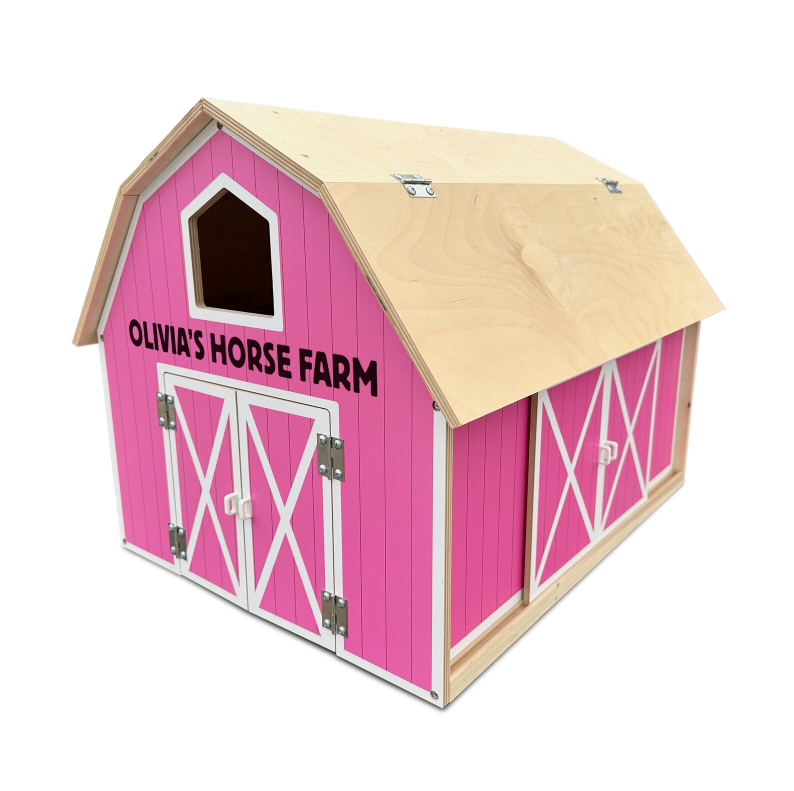 PERSONALIZED Made in USA Durable Wooden Toy Barn 18" X 18" X 24" - PINK ...