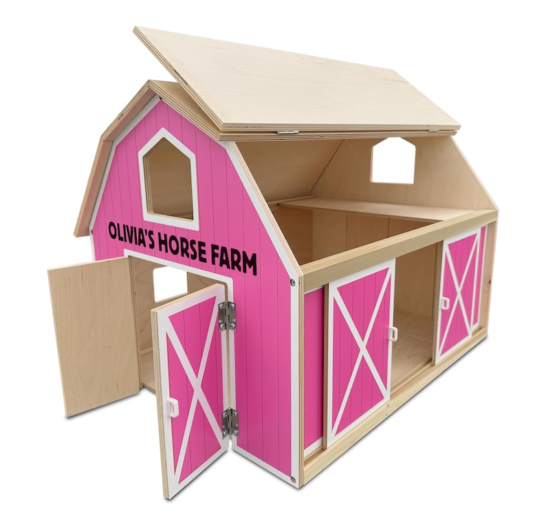 PERSONALIZED Made in USA Durable Wooden Toy Barn 18" X 18" X 24" - PINK ...