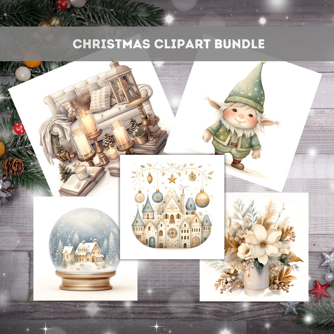 CHRISTMAS CLIPART BUNDLE, Clipart Bundle, 22 Png Files, Cute Christmas ...