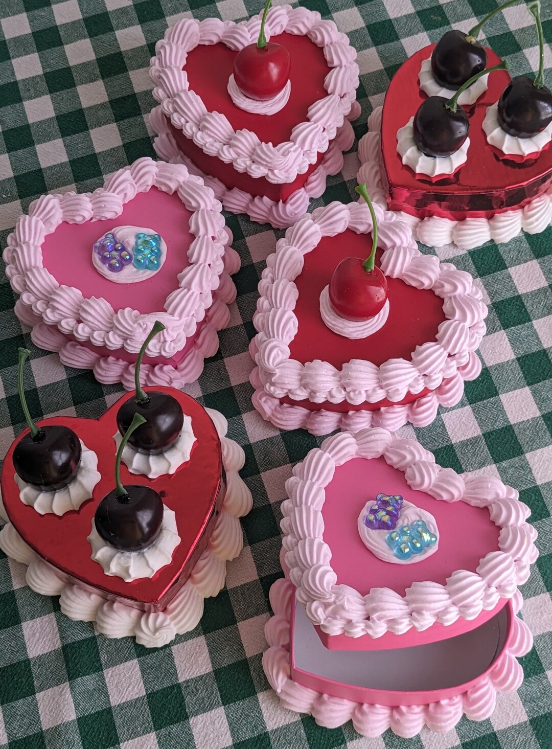 Vintage Inspired Fake Cake Trinket Box, Pink and Red Boxes Topped With ...