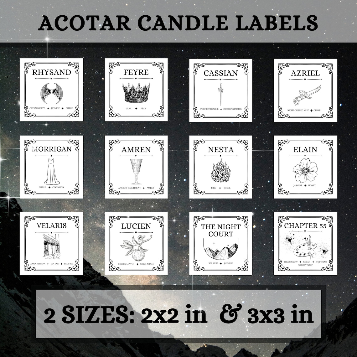 ACOTAR Inspired Candle Labels | Booklover Gifts | ACOTAR Gifts | A ...