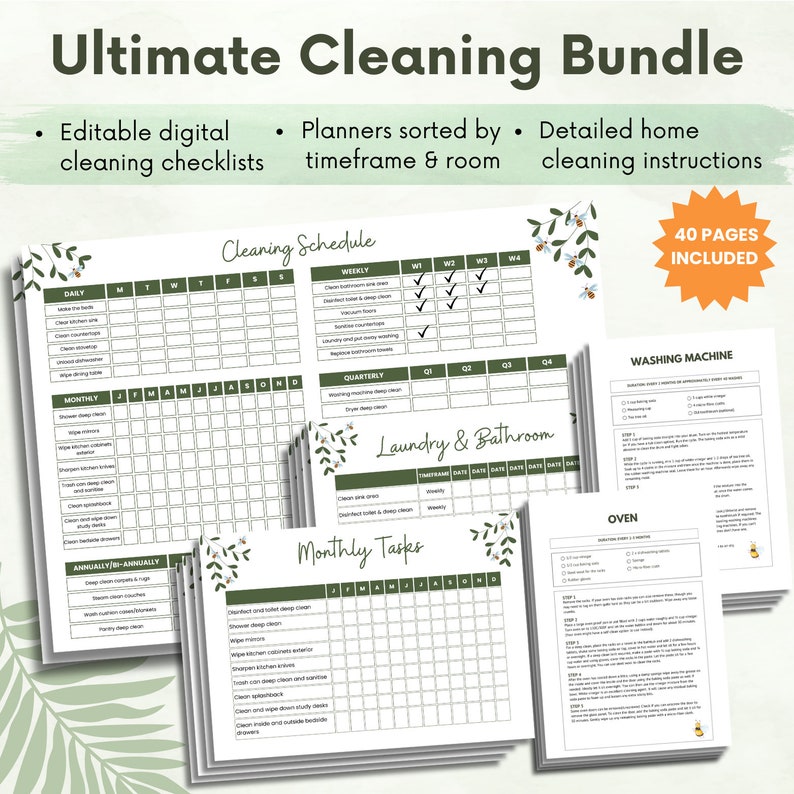 Editable and Printable Cleaning Planner, Templates With Cleaning ...