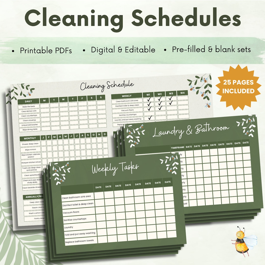 Editable Cleaning Schedules, Cleaning Planners and Cleaning Checklists ...