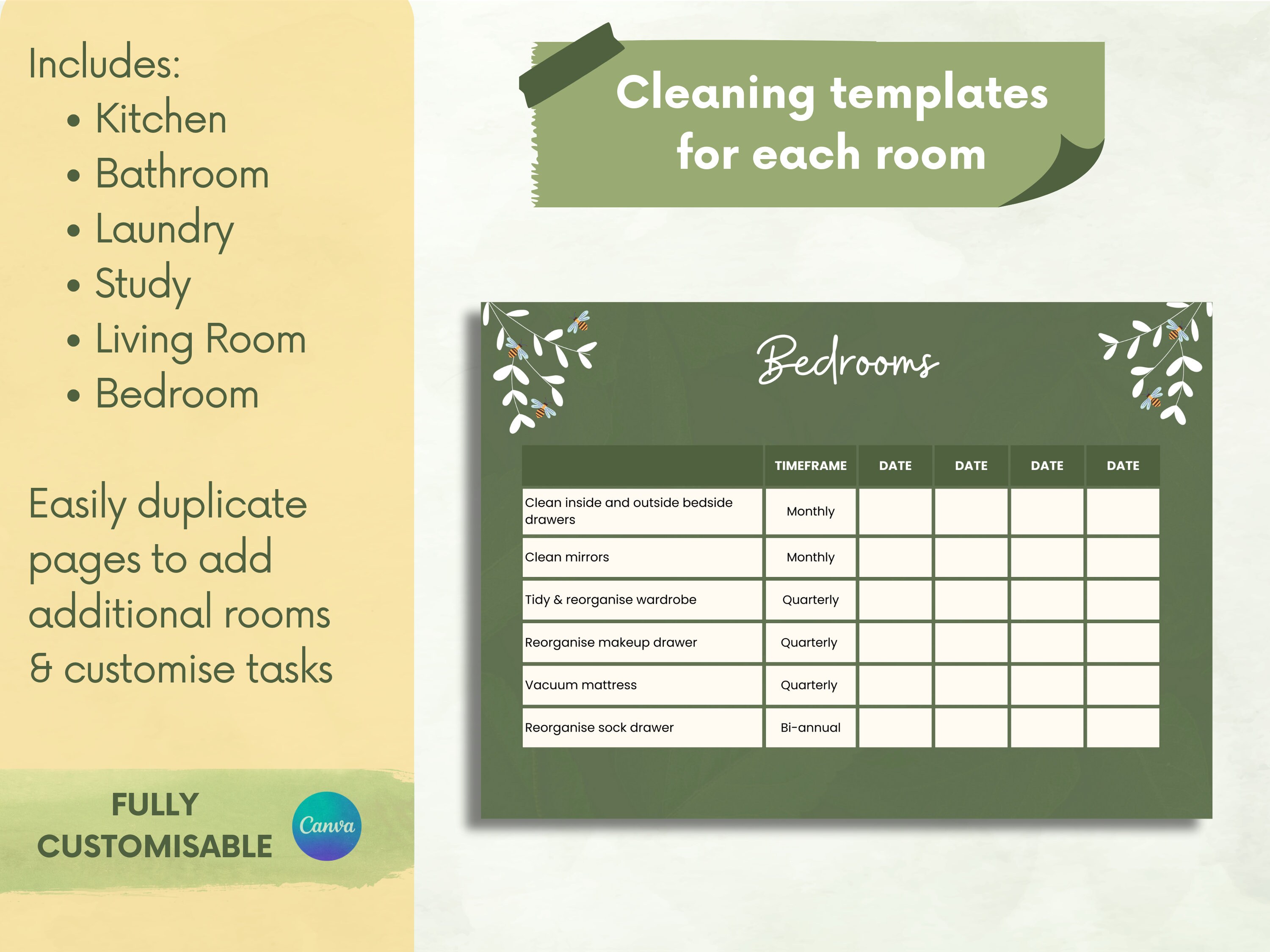 Editable and Printable Cleaning Planner Templates With - Etsy