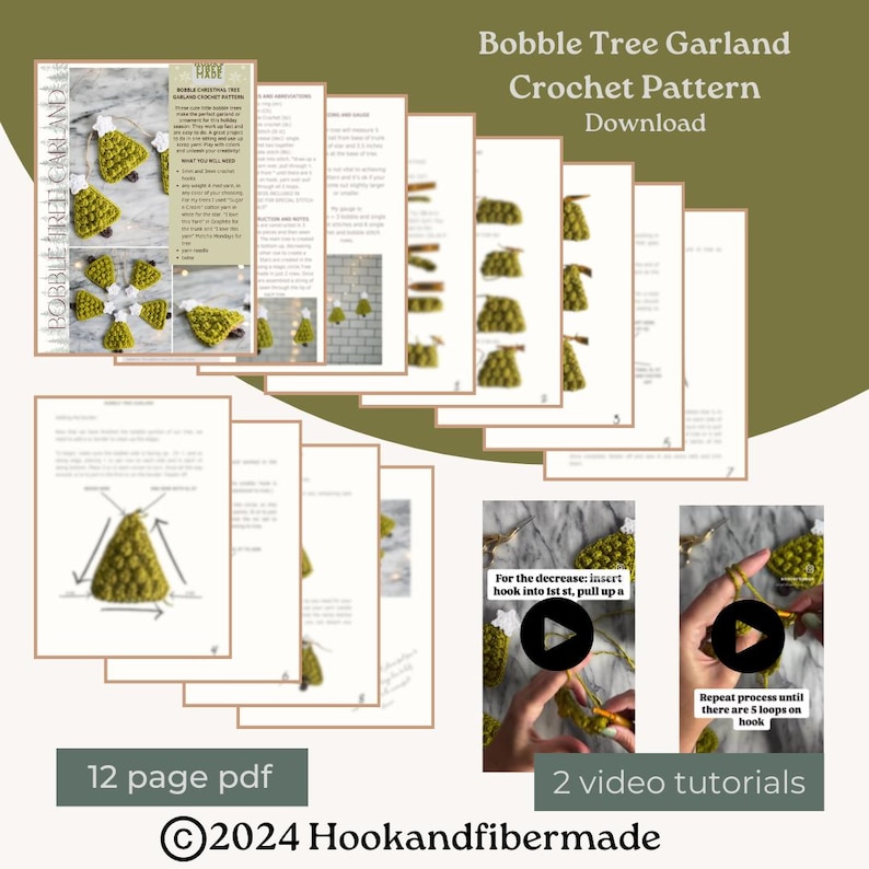 Crochet Christmas Tree Pattern + Video Stitch Tutorials / Bobble Tree ...