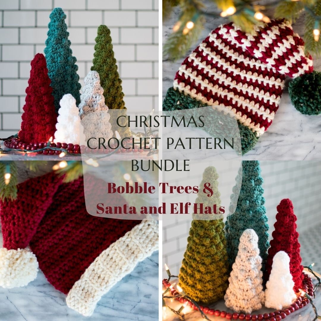 Crochet Christmas Trees & Santa Elf Hats Pattern Bundle Adult Child ...