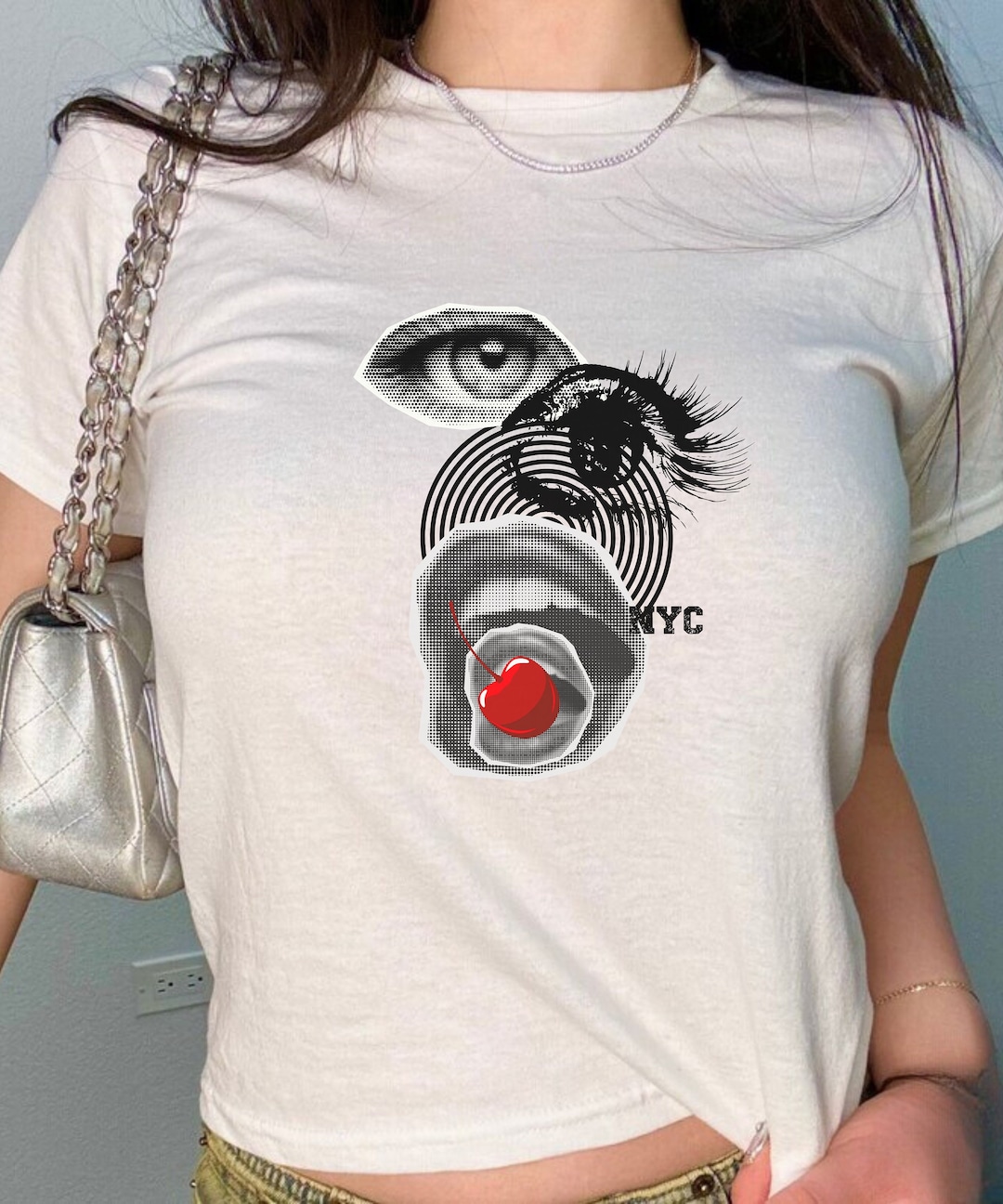 Cherry Baby Tee Y2K Graphic Baby Tee Cherries Baby Tee Downtown Girl ...