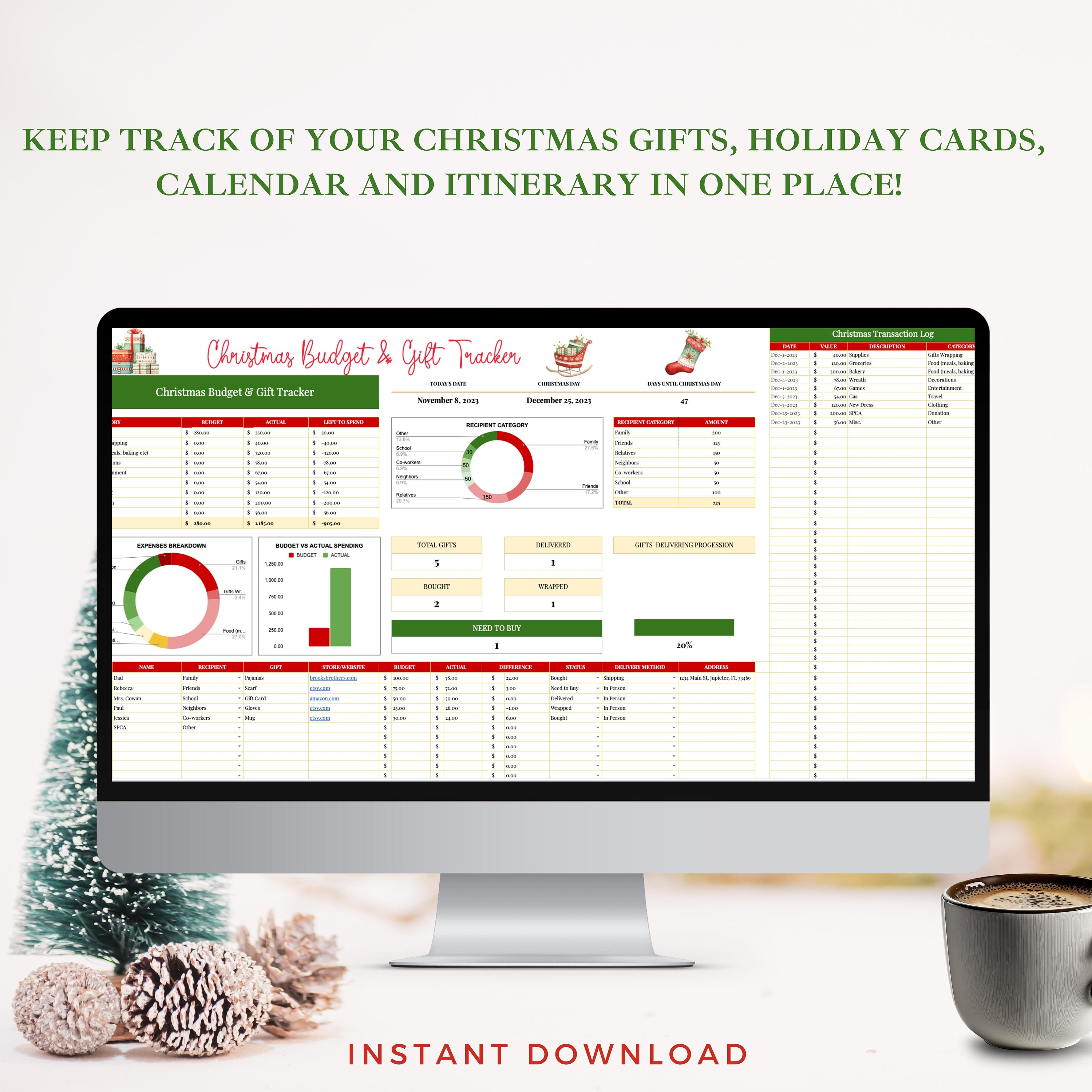 Christmas Gifts Tracker Google Sheets Holiday Gift Planner Spreadsheet ...
