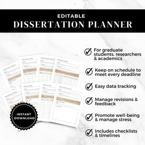 Dissertation Planner Digital Template | Thesis Planner | Research ...
