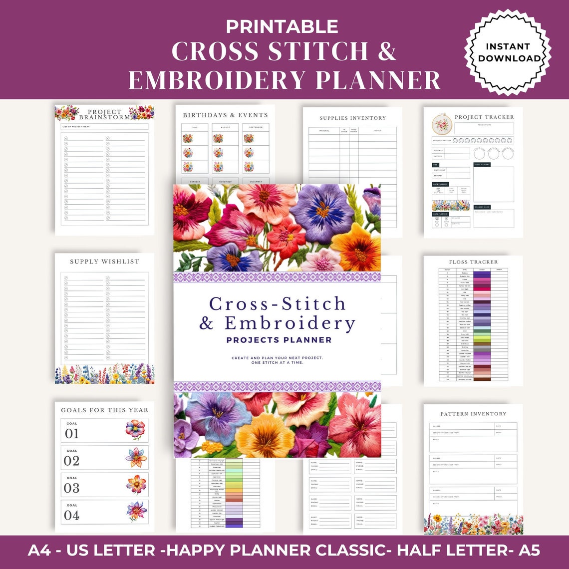 Cross Stitch Planner | Embroidery Planner | Digital Download | Cross ...