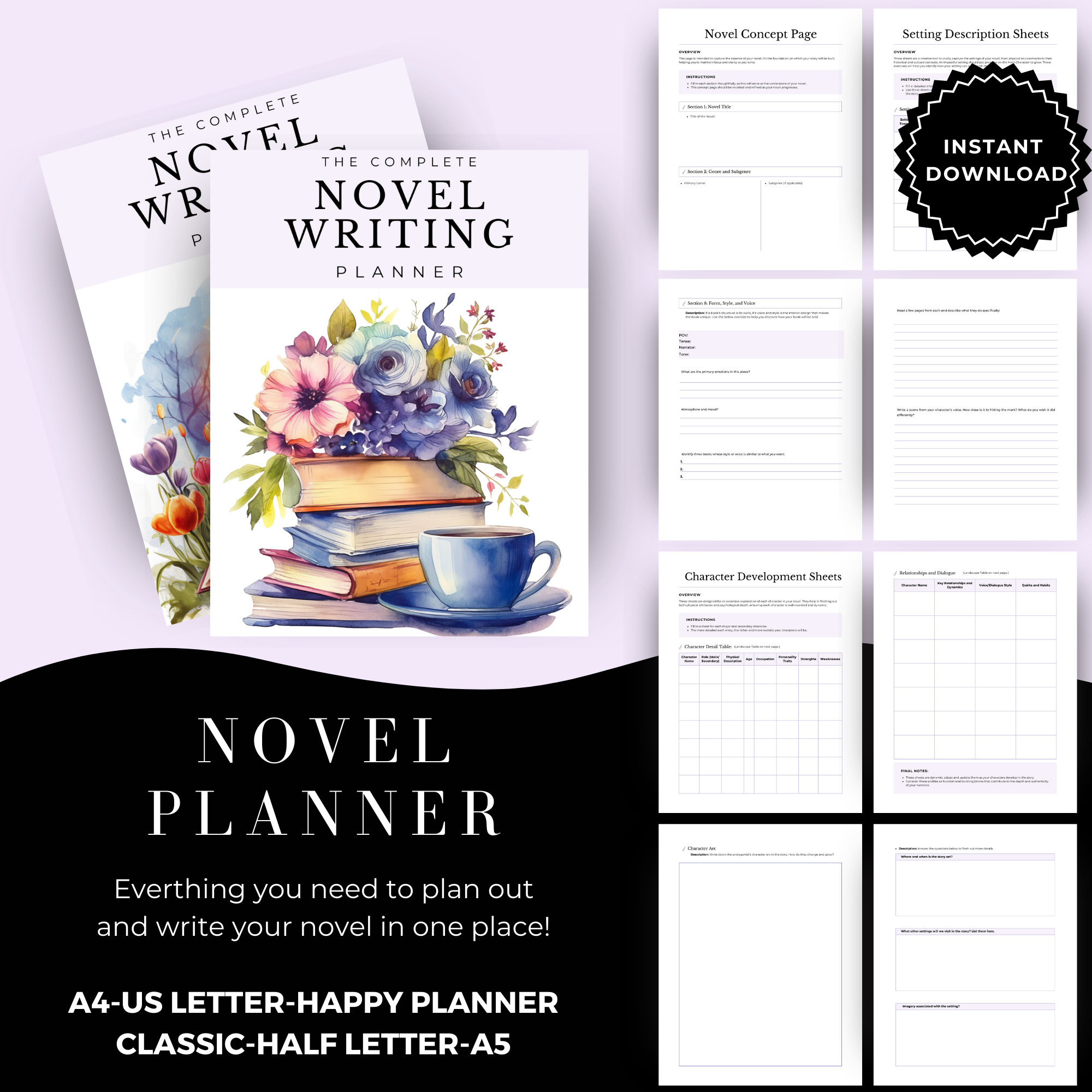 Printable Novel Planner Writing Workbook Novel Template A4 A5 Happy ...