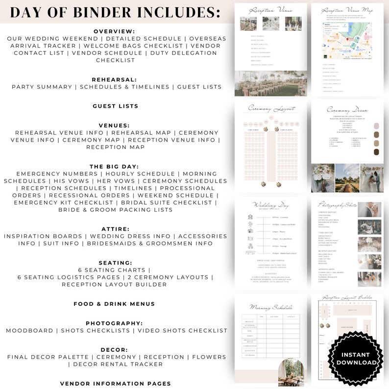 300 + Page Digital Printable Wedding Planner & Day of Binder, Editable ...