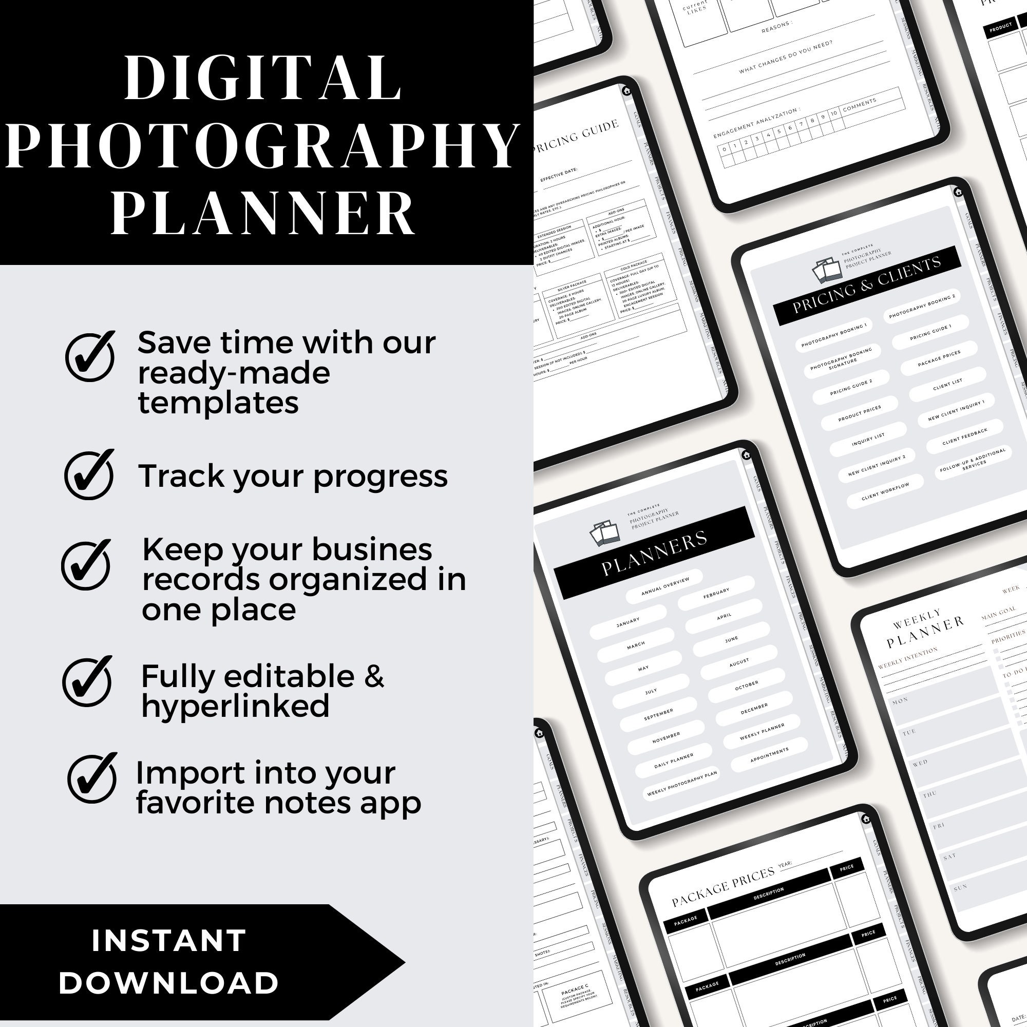 Editable Digital Photography Planner, Projects Planner PDF, Photography ...