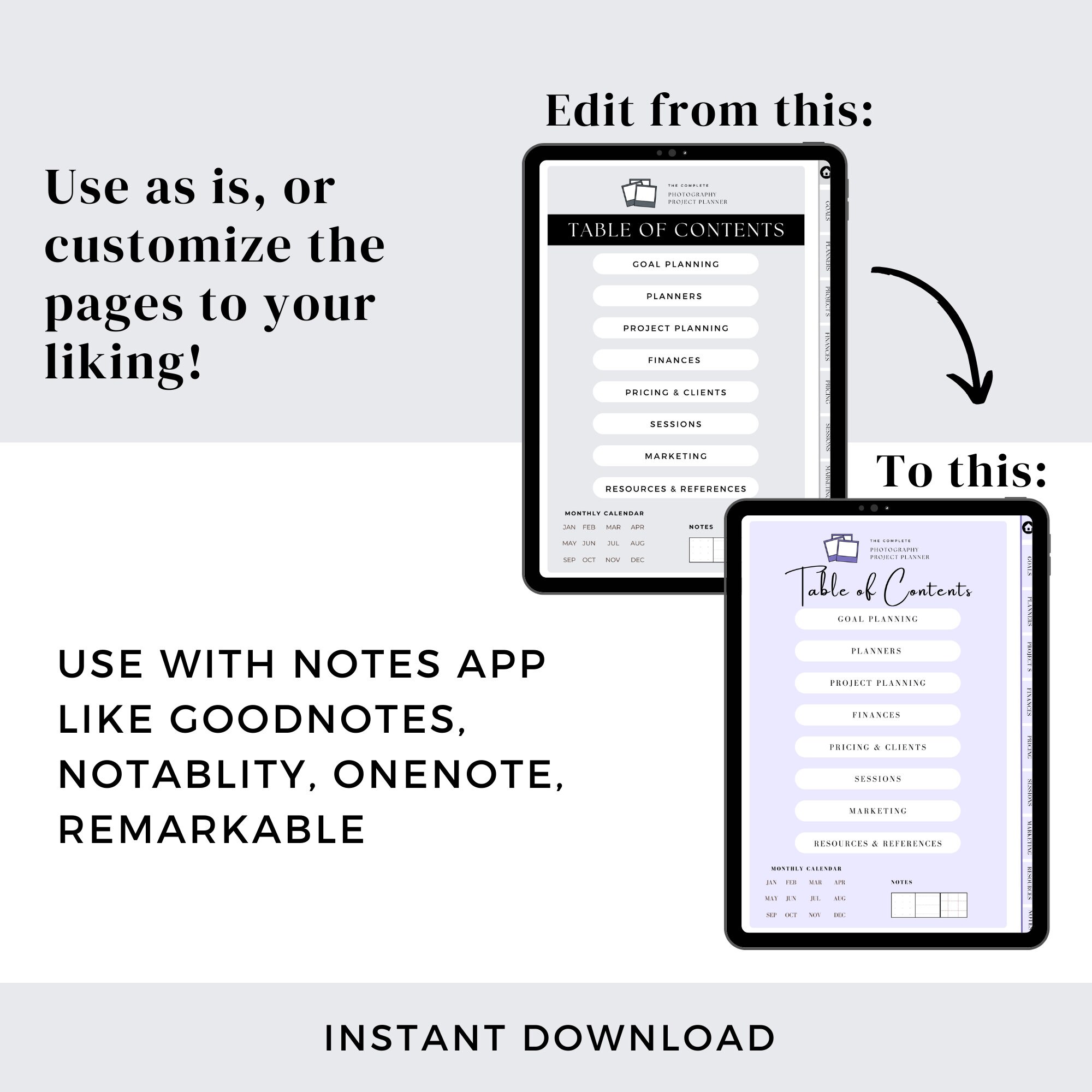 Editable Digital Photography Planner, Projects Planner PDF, Photography ...