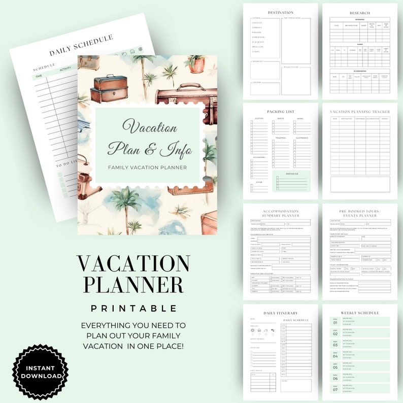 Family Vacation Planner | Travel Planner Printable | Trip Planning ...