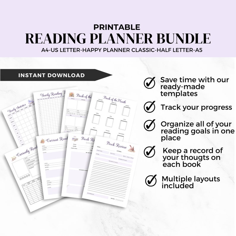 Reading Planner | Book Journal | Happy Planner Insert | Reading Journal ...