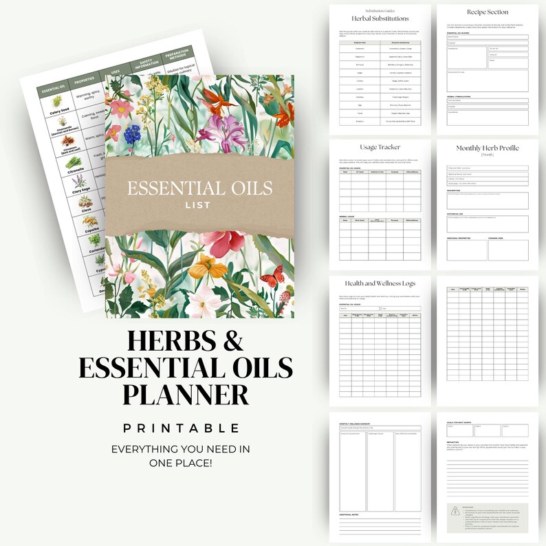 Essential Oils Planner Canva Template, Herbalism Journal, Self Care ...