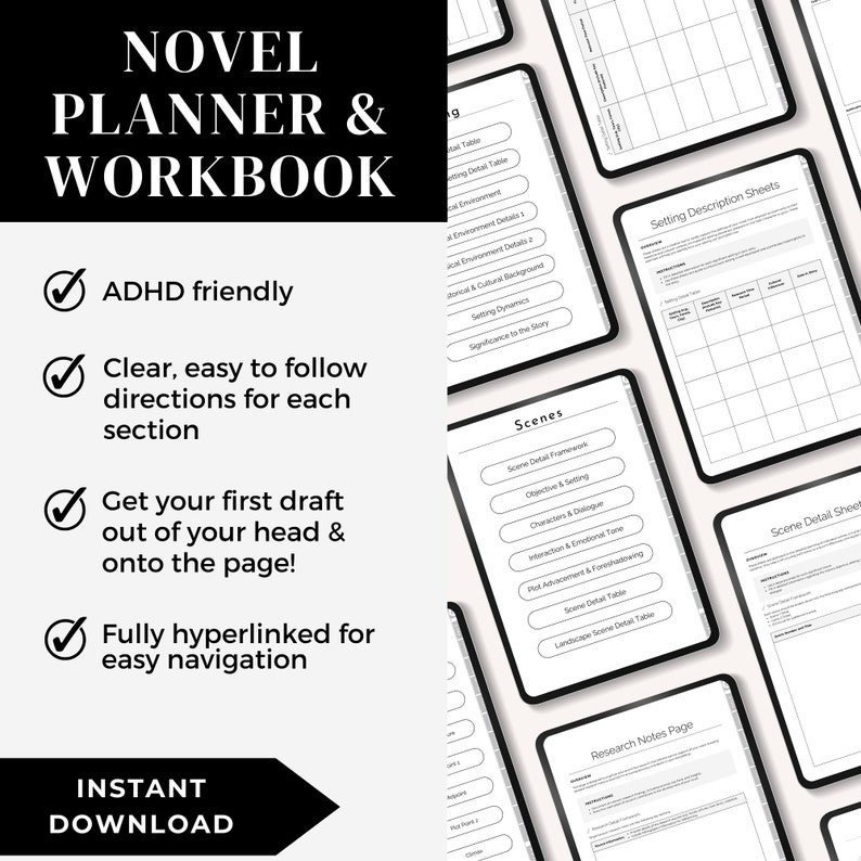 Digital Novel Planner Writing Workbook Nanowrimo Planner Novel Writing ...