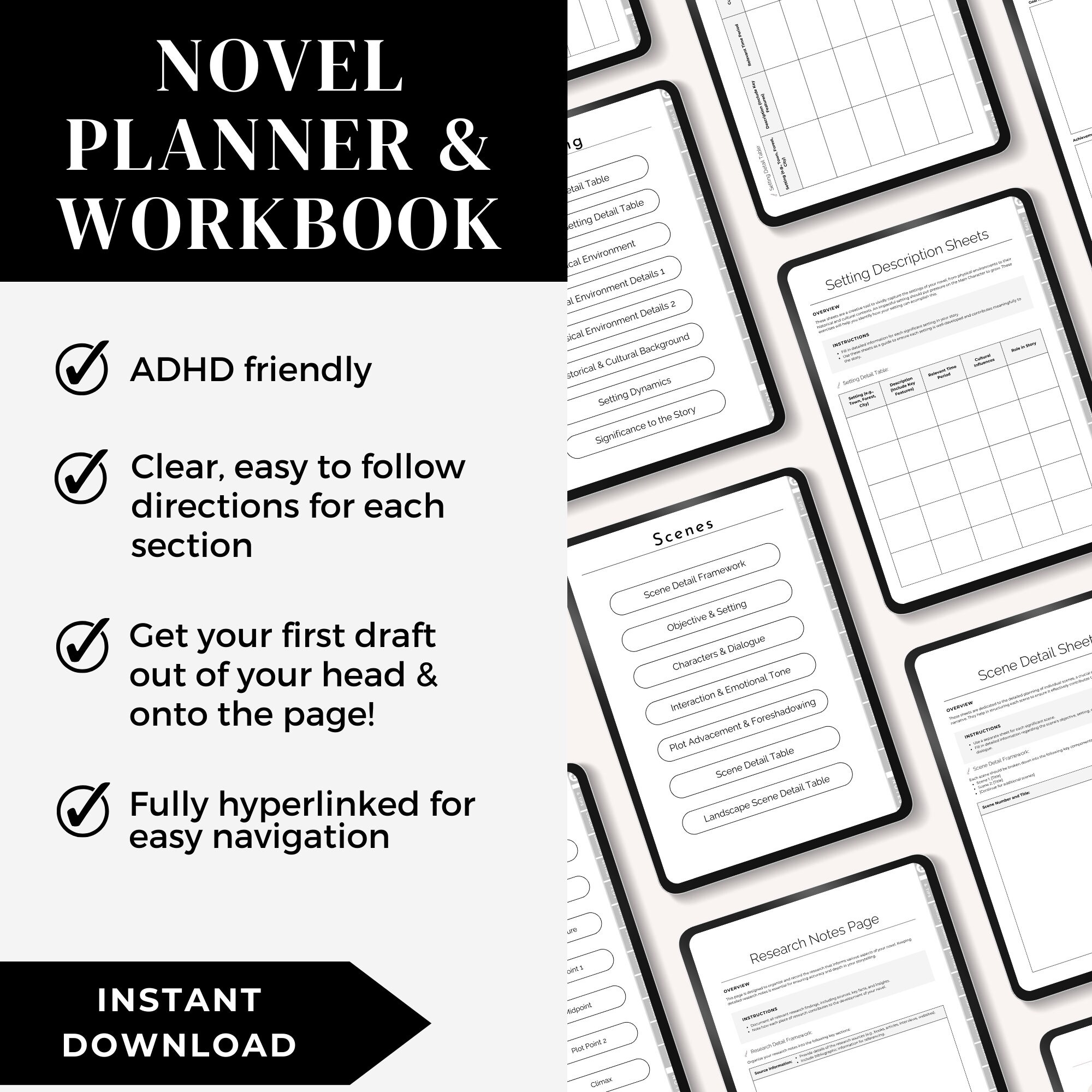 Digital Novel Planner Writing Workbook Nanowrimo Planner Novel Writing ...