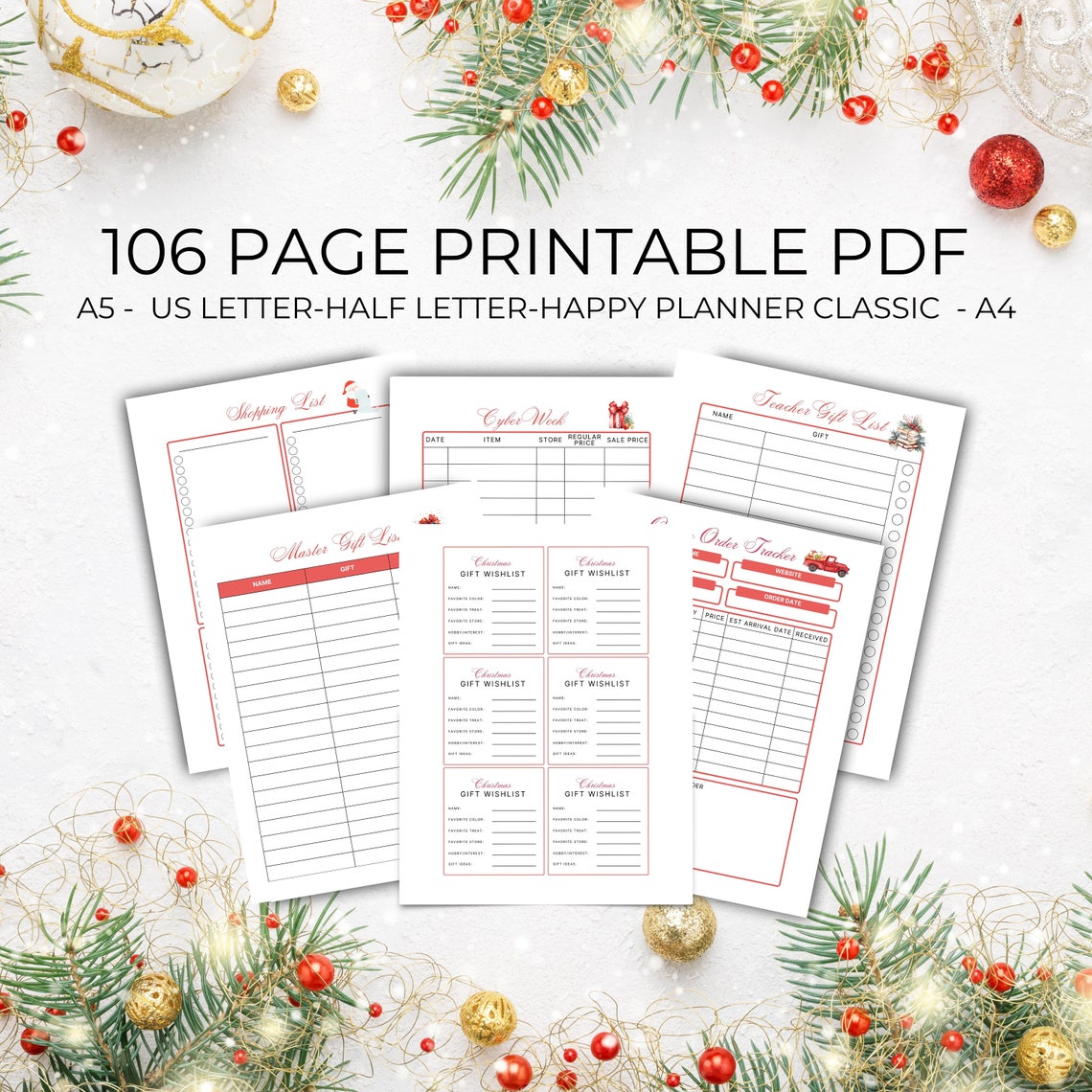 Christmas Planner Printable, Holiday Planner, Christmas Gift List, Meal ...