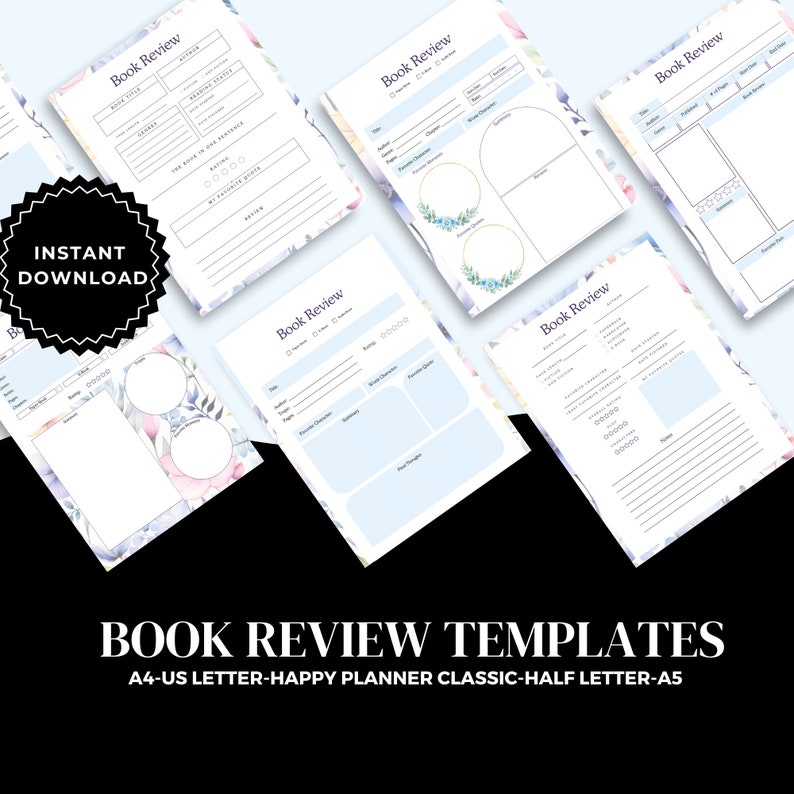Book Review Template Printable Digital Book Review Notes Book Review ...