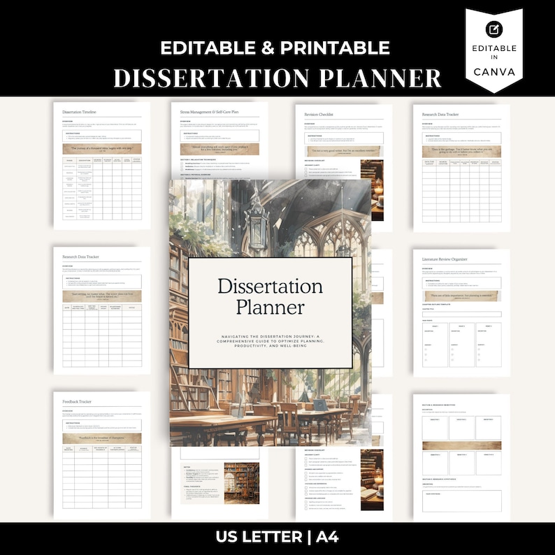 Dissertation Planner Digital Template | Thesis Planner | Research ...
