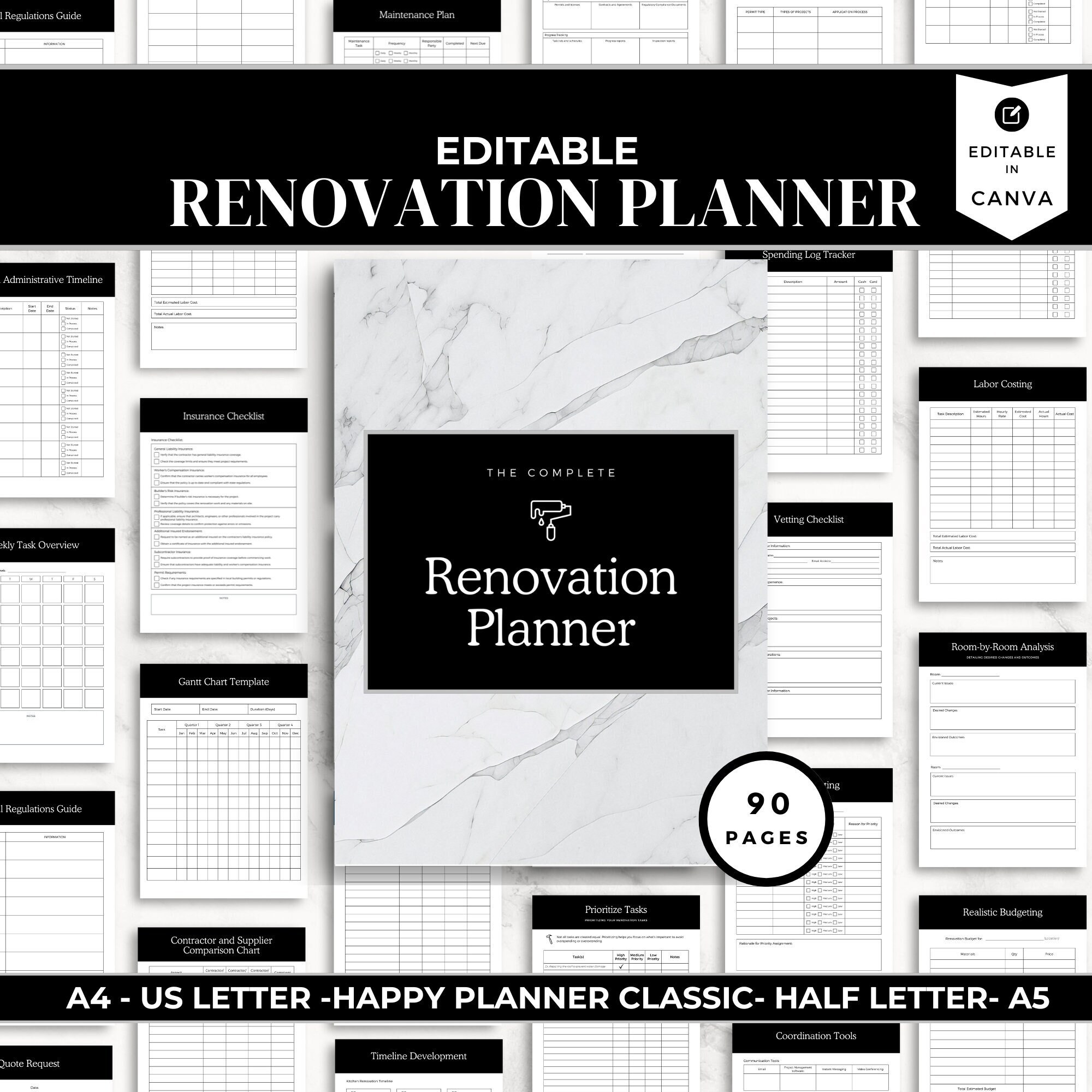 Editable Renovation Planner | Project Planner | Home Remodel Expense ...