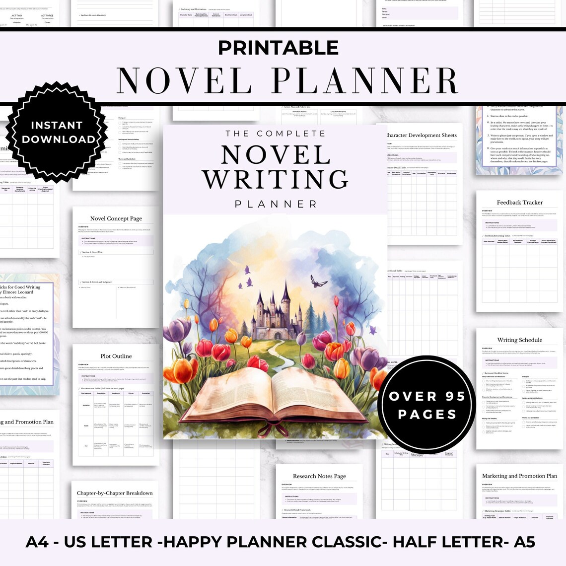Printable Novel Planner Writing Workbook Novel Template A4 A5 Happy ...