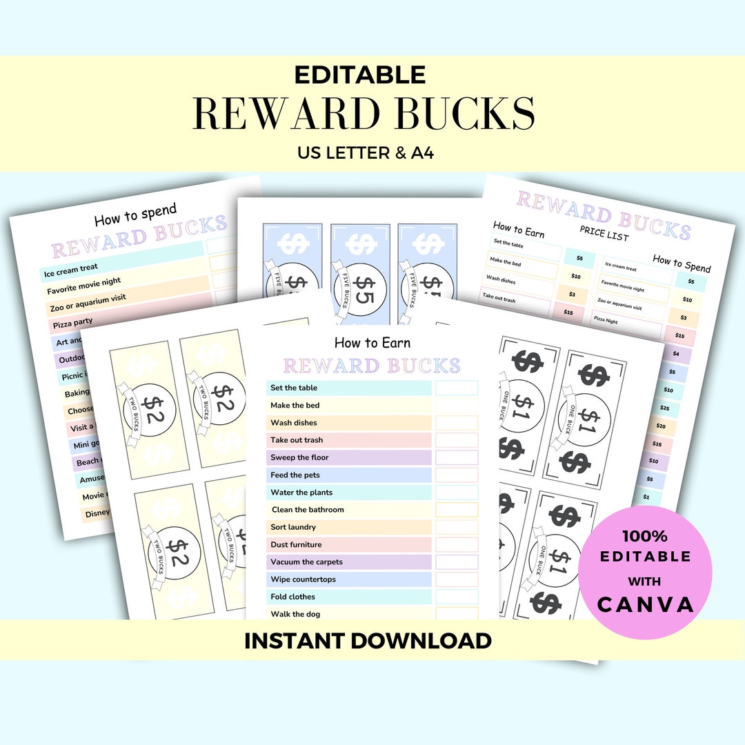 Chore Bucks Reward Bucks Fun Money Allowance Play Money Editable Mom ...