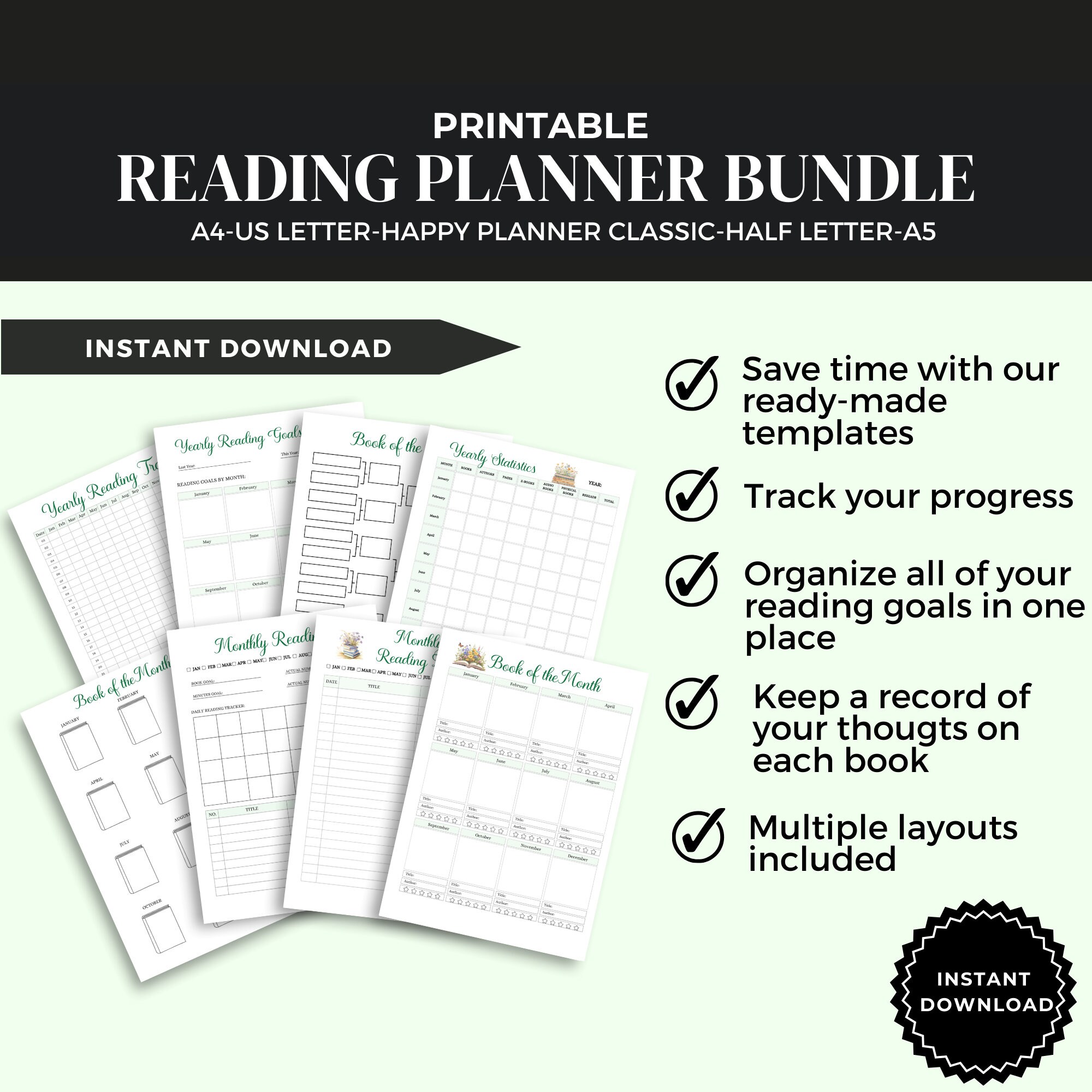 Reading Planner Book Journal Happy Planner Insert Reading Journal Book ...