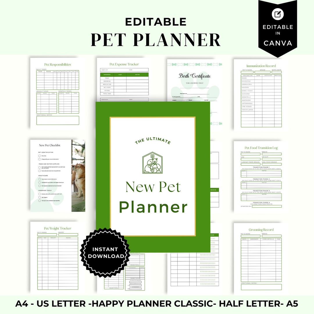 Editable Pet Planner Bundle| New Puppy Planner |pet Health|dog Training ...
